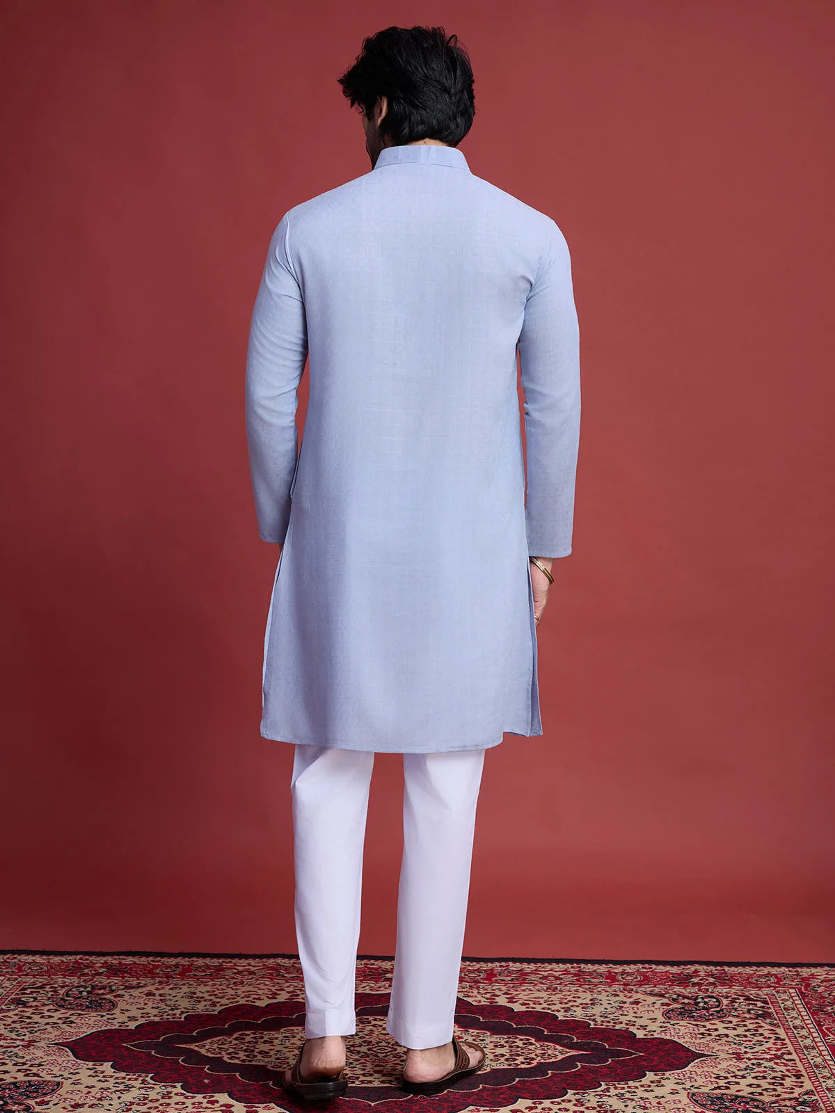 Sky Blue Weaving Men's Weeding Kurta With Mirror Work - VJV Now - India