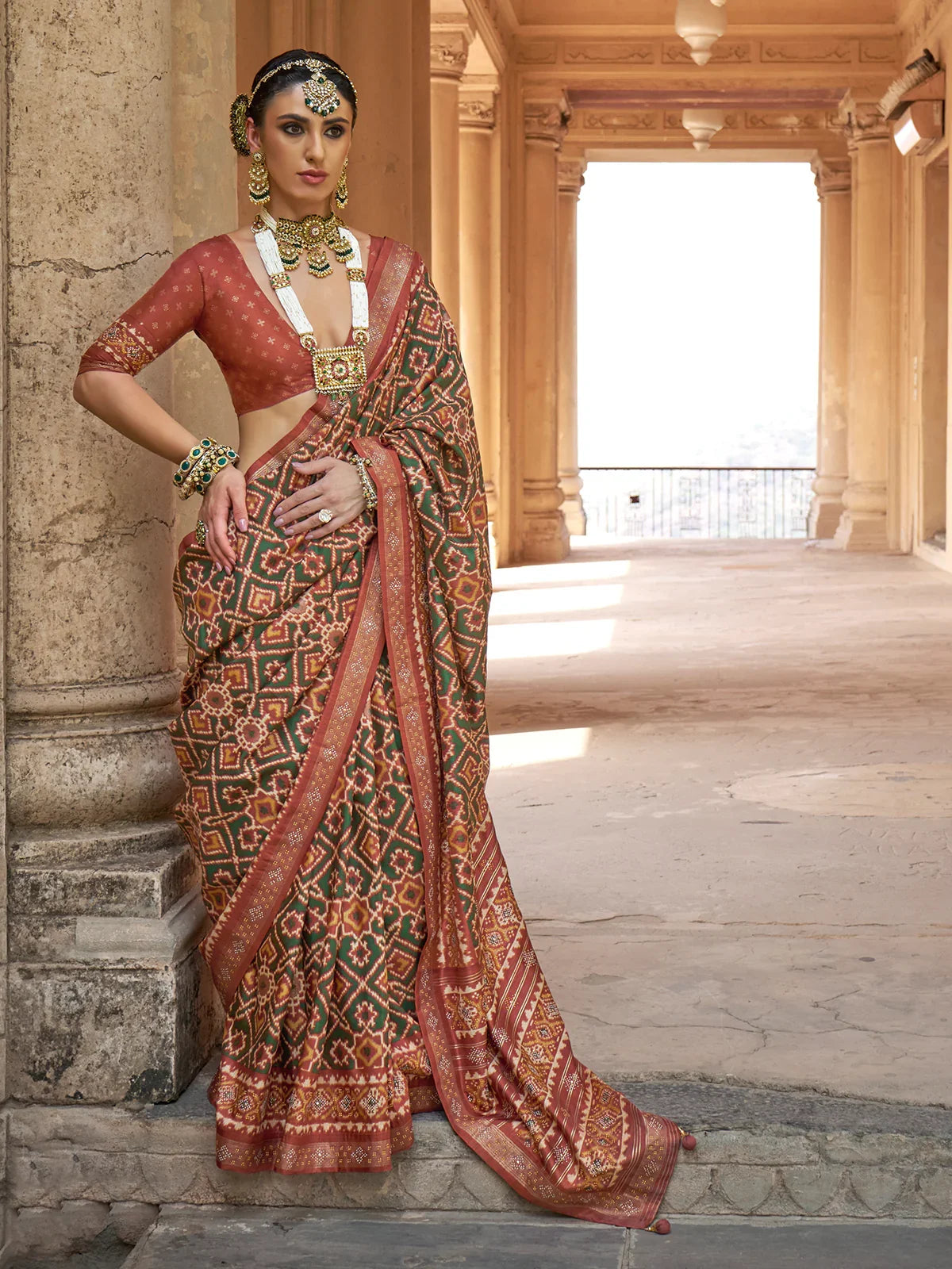 Terracotta Silk Patola Saree for Wedding & Festival Wear - VJV Now - India