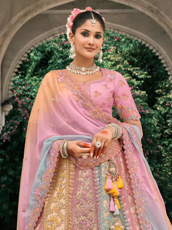 Colorful Fancy Silk Lehenga with Embroidery & Mirror Work - VJV Now - India