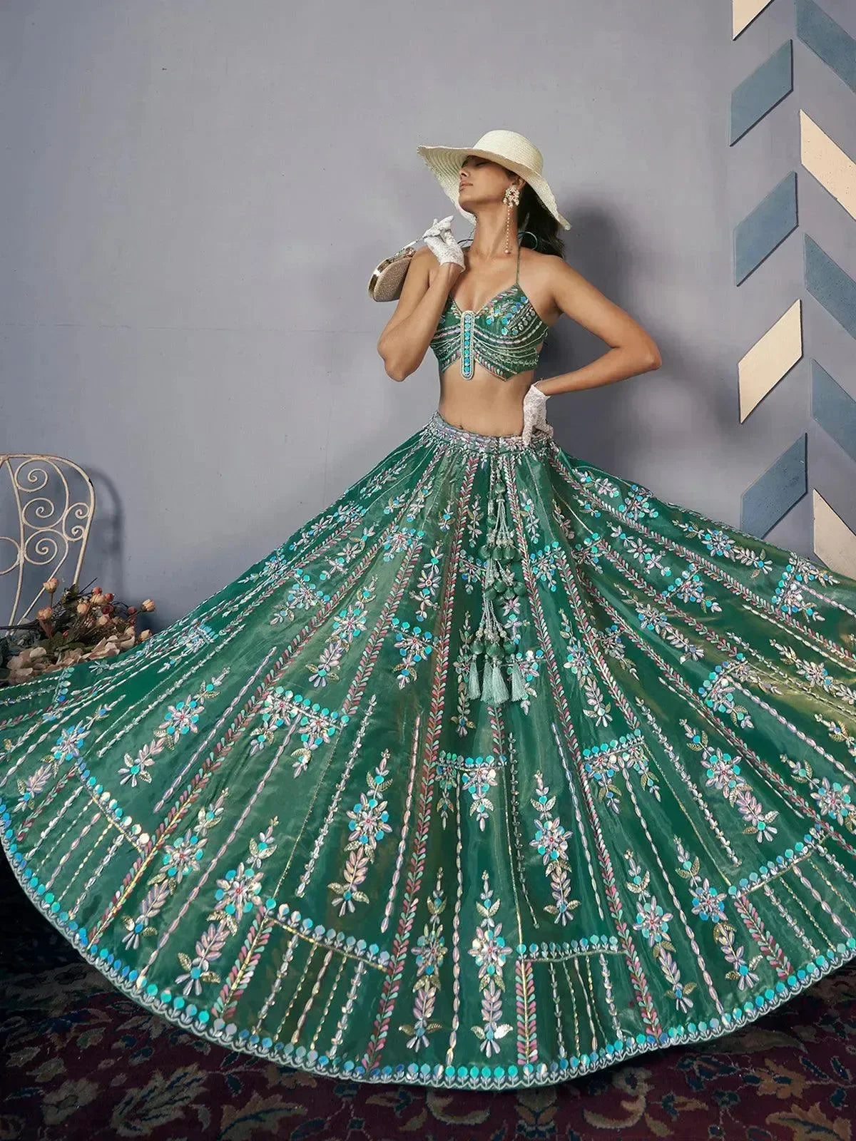 Green Lehenga Choli Set with Embroidery Hand work for weeding - VJV Now ...