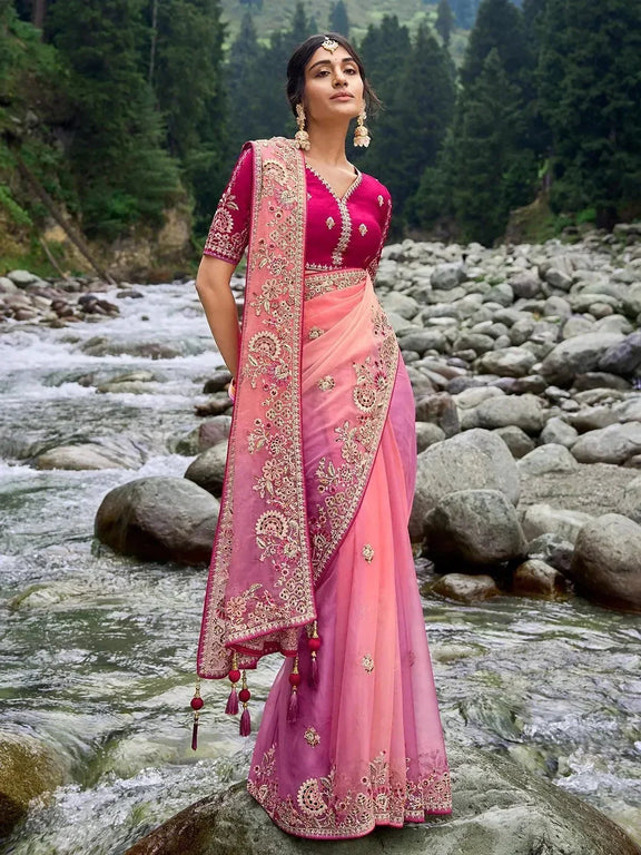 Multi Color Heavy Embroidered Work Designer Wear Saree - VJV Now - India