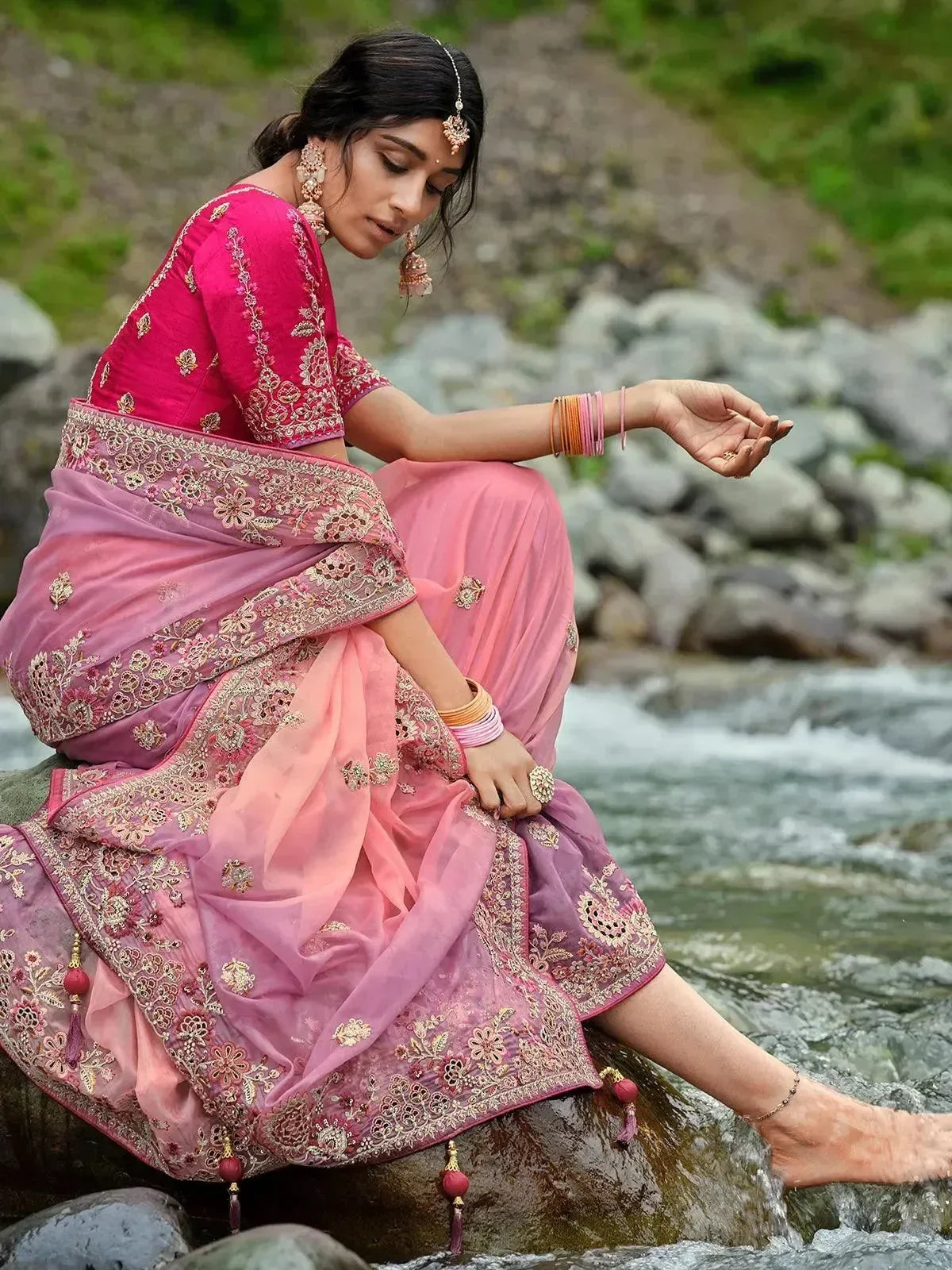 Multi Color Heavy Embroidered Work Designer Wear Saree - VJV Now - India