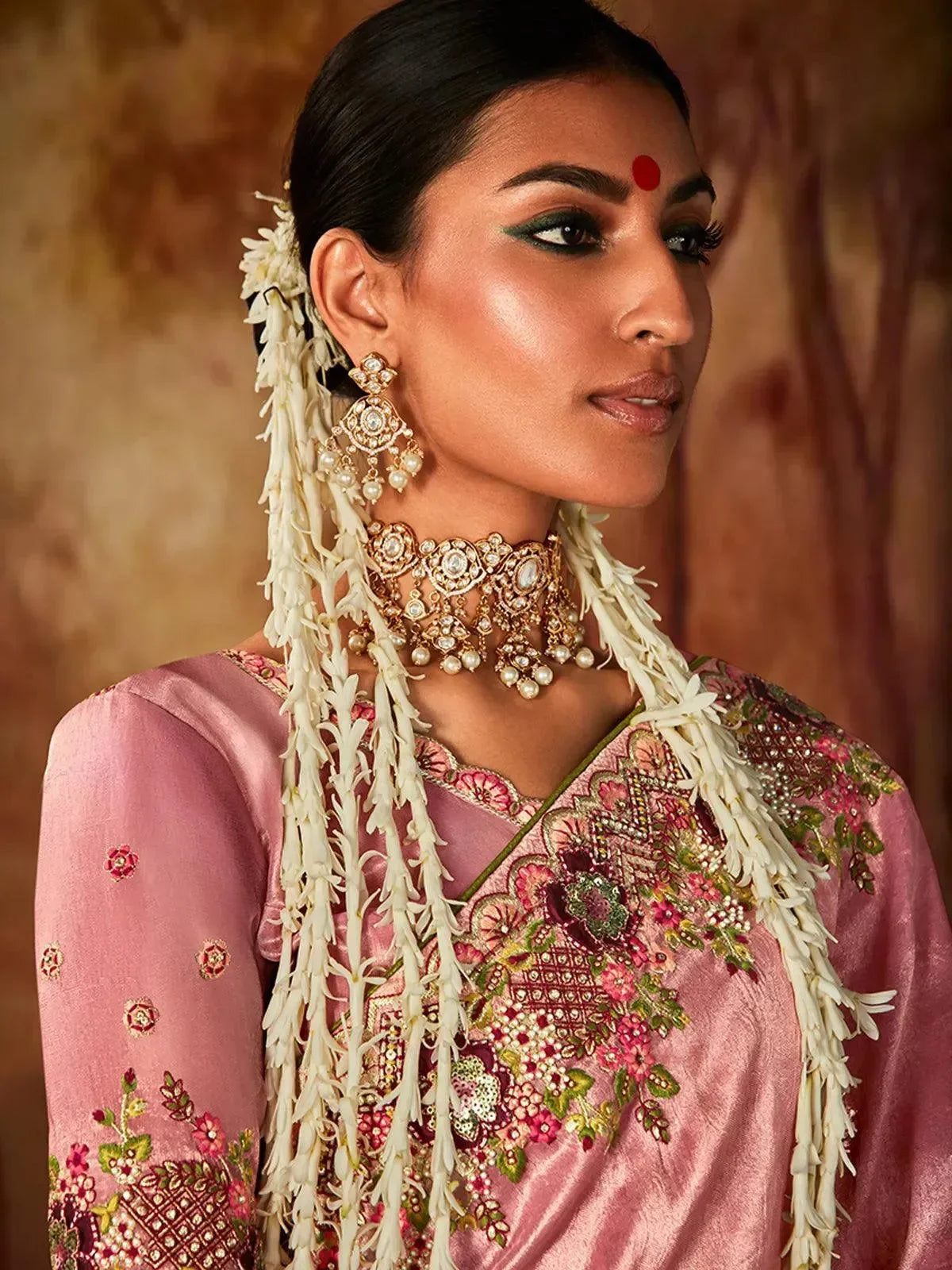 Pink Embroidered Work Silk Saree - VJV Now - India