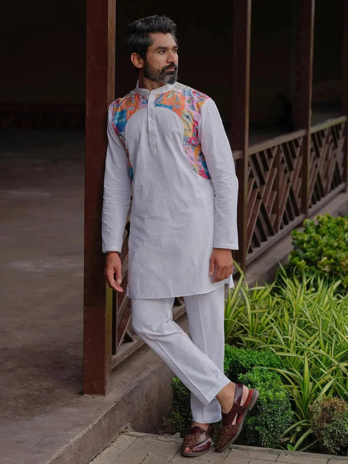 White Color Cotton fabric Digital Printed Embroidery work kurta Set for ...